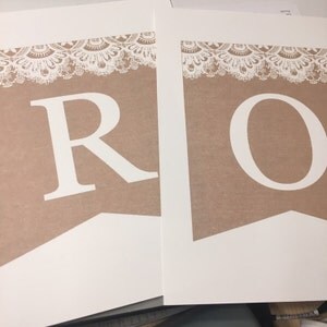 Burlap and Lace Banner with ALL Letters Printable Instant
