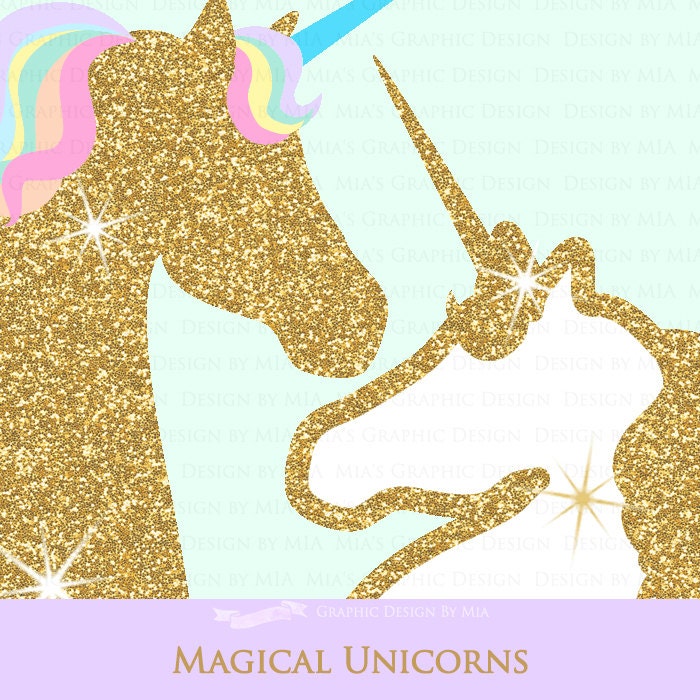Magical Unicorns / Gold Glitter Unicorns / Einhorn / Unicorn