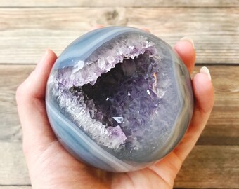 Amethyst Geode Sphere in a Gold Plated Caliper by TheHollowGeode