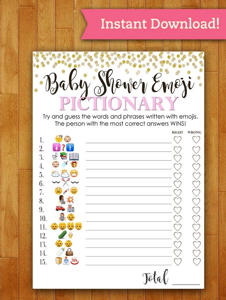 Baby Shower Game Pictionary EMOJI Pictionary Coral PINK Baby Shower Game Pictionary EMOJI Pictionary Coral PINK