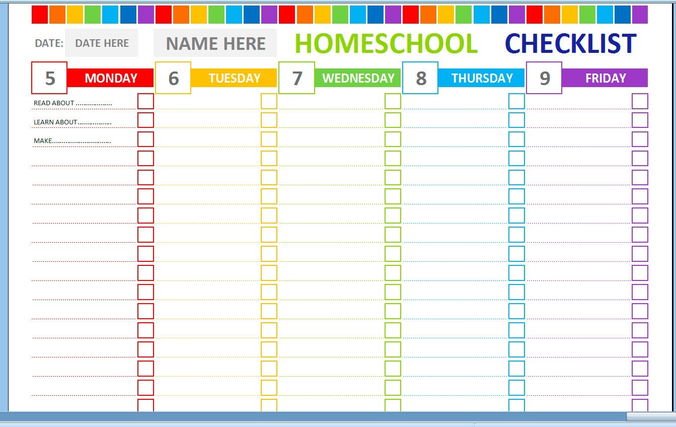 Weekly Homeschool Cheklist Homeschool Planner Homeschool Weekly Homeschool Cheklist Homeschool Planner Homeschool