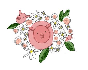 Pig with flowers | Etsy