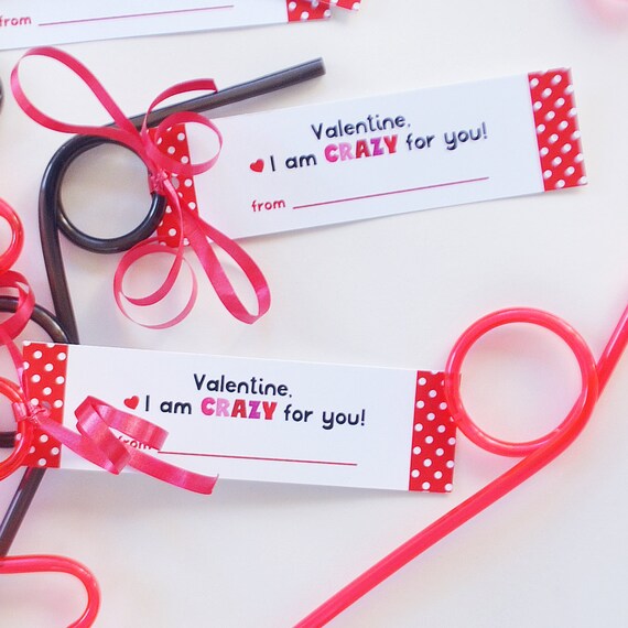 Items similar to Crazy Straw Valentines Day Party Favor Tag Card ...