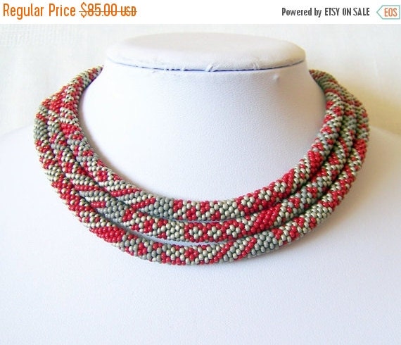 CHRISTMAS SALE Long Beaded Crochet Rope Necklace by lutita
