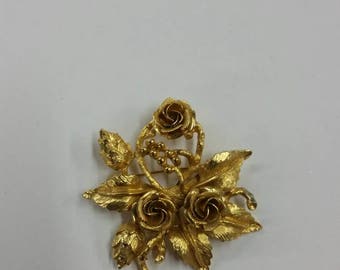 Gold rose brooch | Etsy