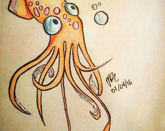 Squid drawing | Etsy