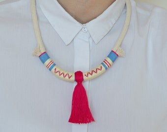 Bright pink necklace | Etsy