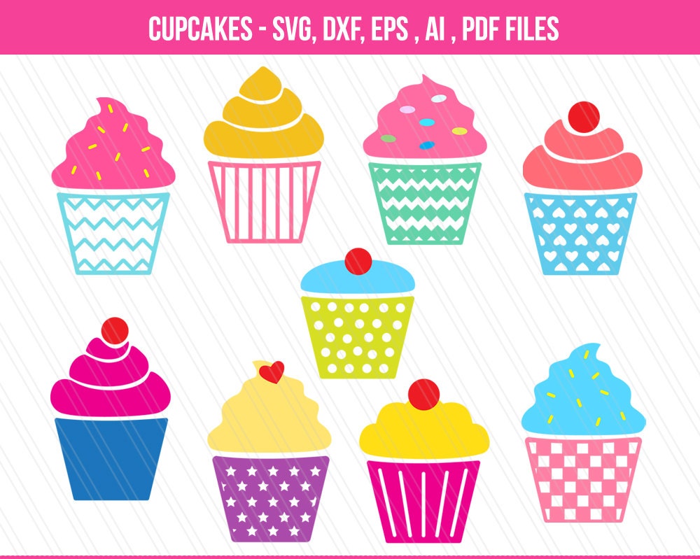 Cupcakes SVG Cut Files,DXF, Cupcake clipart , Cupcakes vector, Cupcakes ...