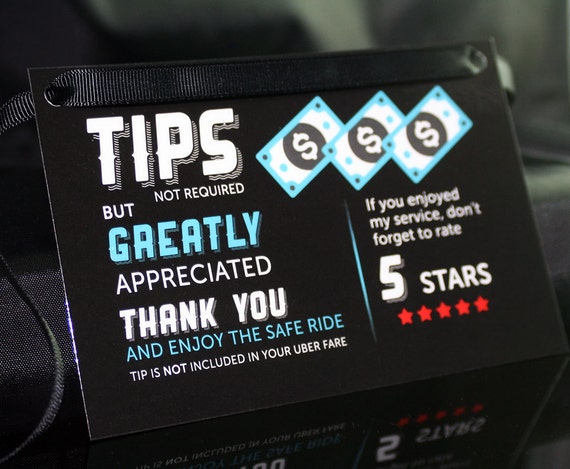 Uber Tips and Rating Sign for Uber Drivers Rideshare 5 Stars