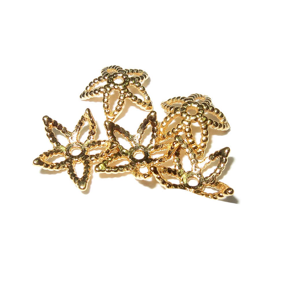 Yellow 14K gold filled decorative bead caps, bead cap, gold filled ...
