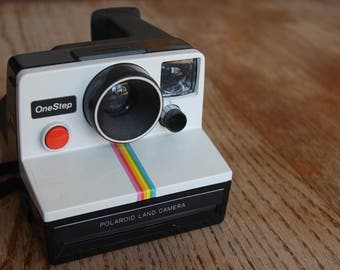 Vintage Polaroid OneStep SX-70 White Rainbow Stripe Instant