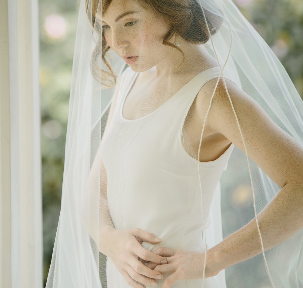 Bridal veil satin cord edge double panel wedding veil Day