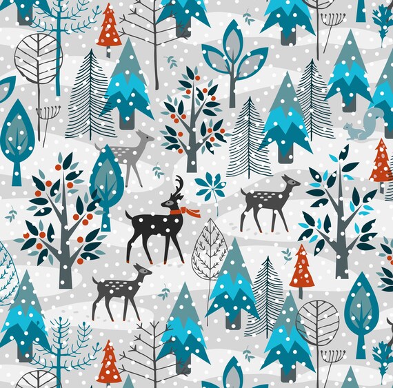 Winter Wonderland Fabric Winter Snow Woodland Animals By