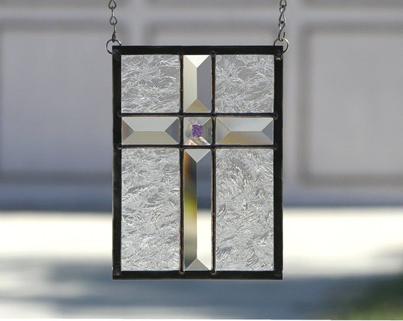 SMALL CLEAR CROSS Stained Glass Window Panel by gallerydelsol