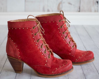 Red leather boots | Etsy