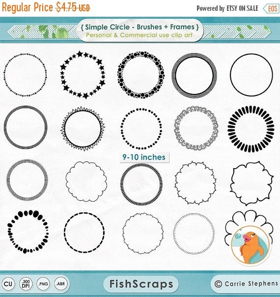 SALE Simple Circle Frames 9 inch Round Clip Art by FishScraps