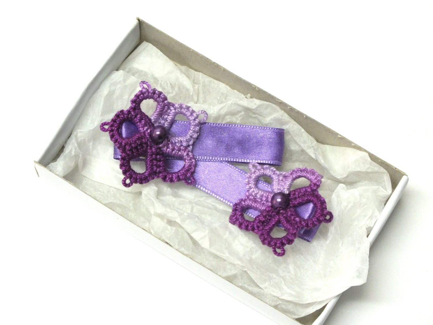Purple Flower Clips Purple Lace Hair Clips Lavender Tatting