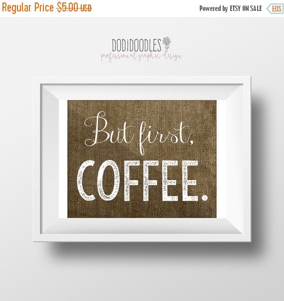 But First Coffee Print Burlap Printable 8x10 Print cafe