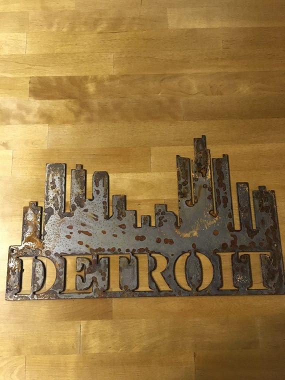 Rustic Detroit City Skyline Sign Home Wall Decor
