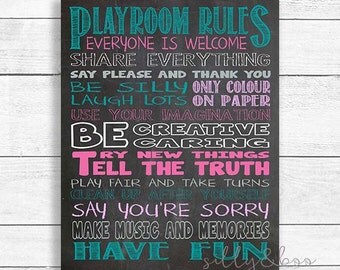 Playroom Rules Chalkboard Sign Poster Inspirational