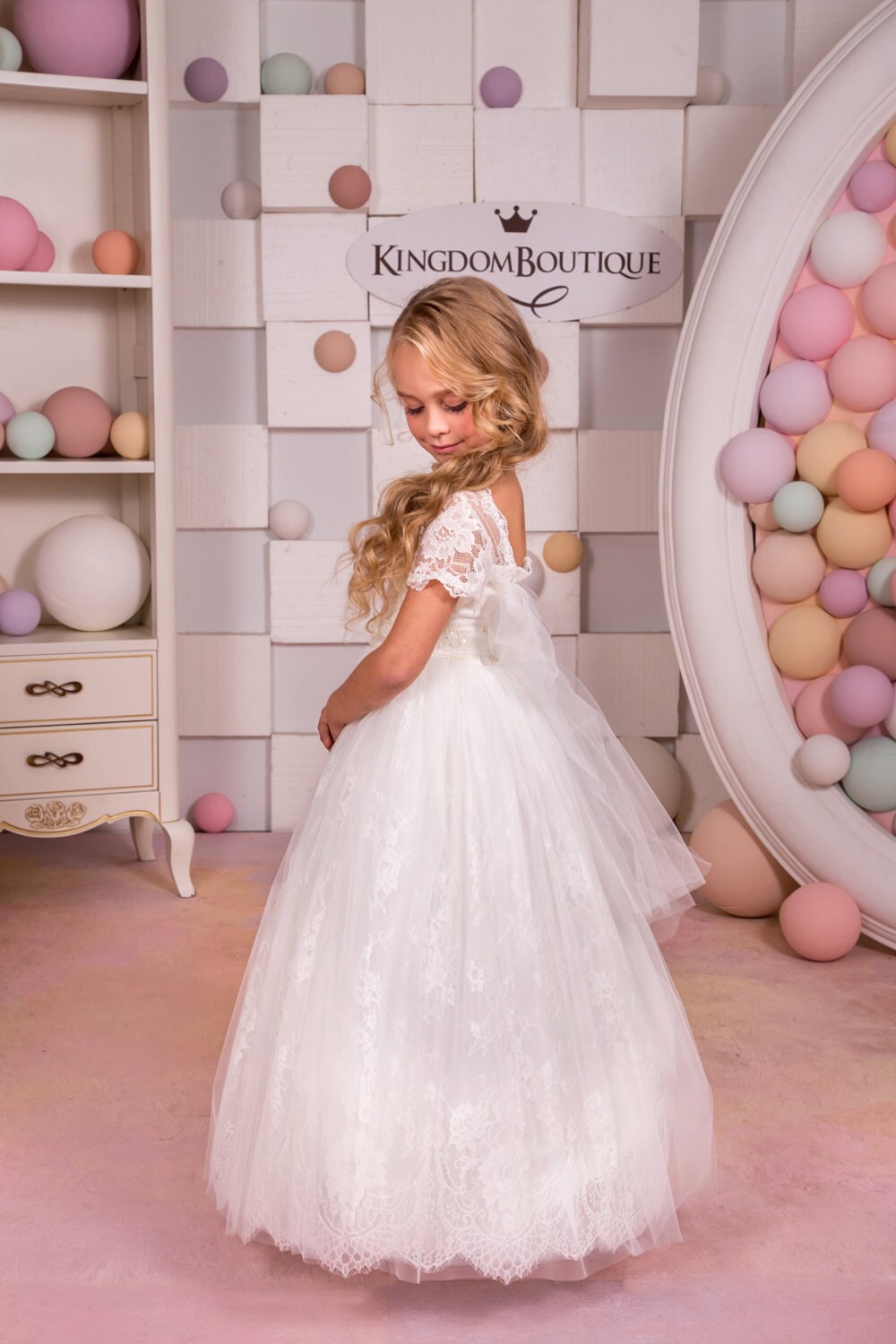 Ivory Lace Flower Girl Dress Bridesmaid Holiday Wedding