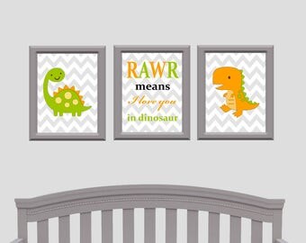 Dinosaur Art Print RAWR Means I love you in Dinosaur