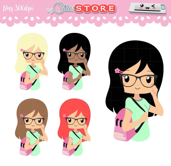 Chibi Student College and High School Clipart girl going to