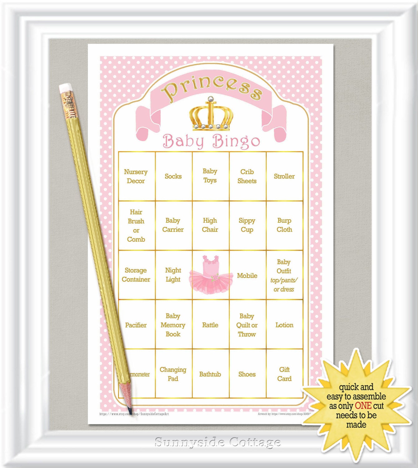 36 card princess BABY BINGO game baby shower Princess theme
