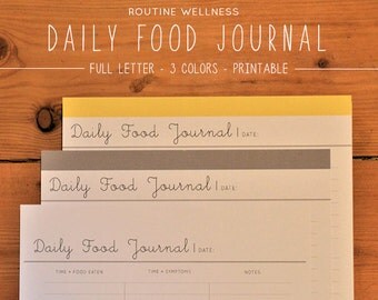 5 Day Food Journal Diary Instant Download Printable Organize