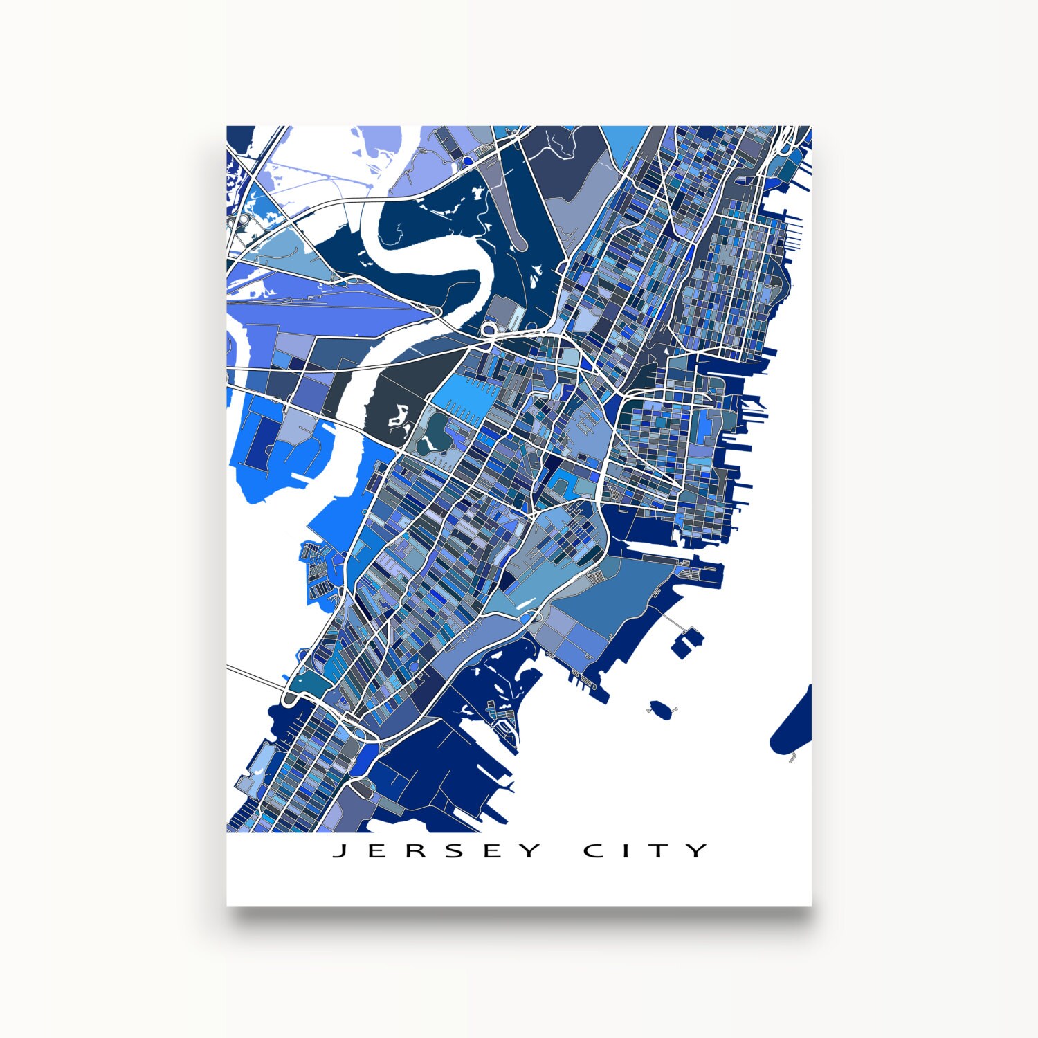 Jersey City Map New Jersey City Art Print Blue Street by MapsAsArt