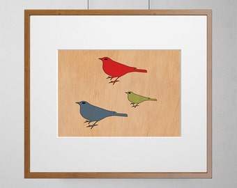 Bird woodblock print | Etsy