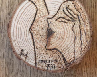 Items similar to Japanese Happiness wall hanging - Wood Pyrography ...