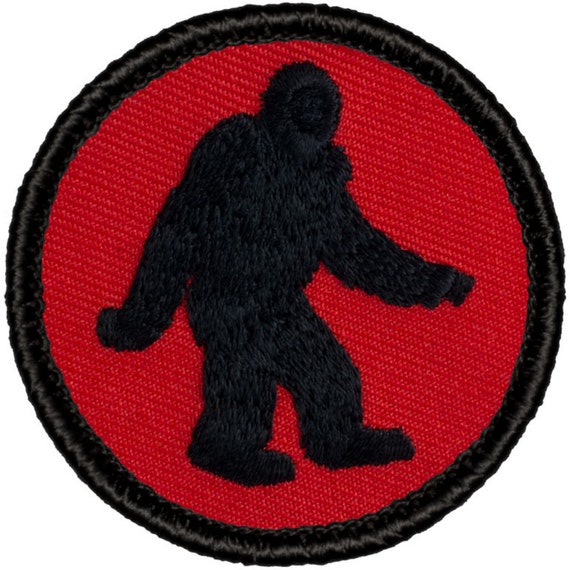 Red & Black Bigfoot Patch 173R 2 Inch Diameter Embroidered