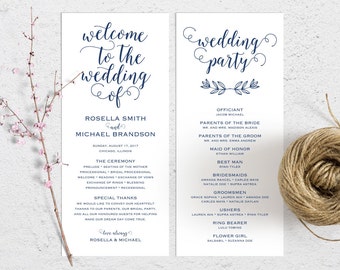 Navy Blue Wedding Program Template Wedding Ceremony Program
