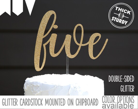 five cake topper 5th birthday cake topper Gold Glitter party