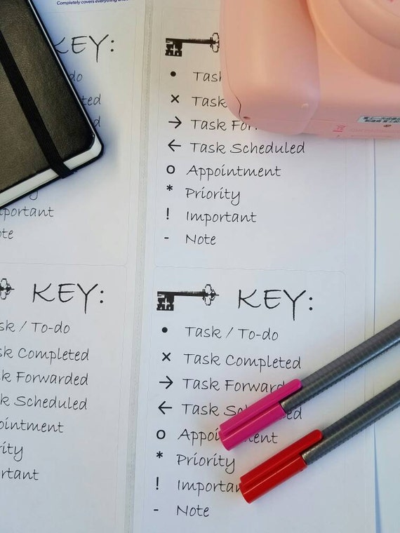 Bullet Journal symbols. Stickers with keys for BuJo.