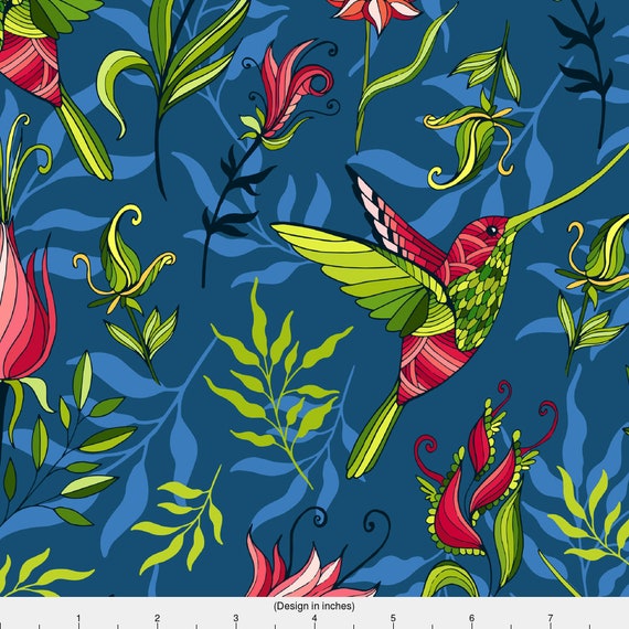 Hummingbirds Fabric Hummingbirds By Juliabadeeva Navy Red