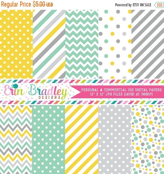 70% OFF SALE Yellow Aqua & Gray Printable by ErinBradleyDesigns