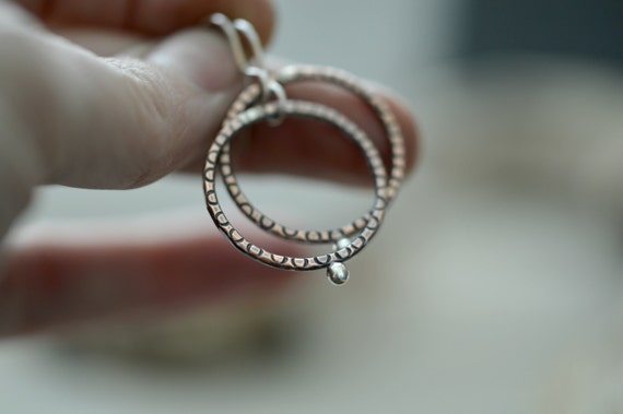 Simple copper earrings copper hoops copper and silver