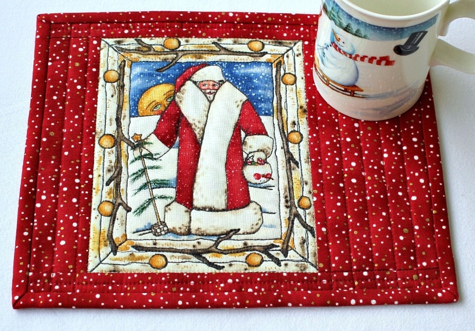 Christmas Mug Rug Quilted Santa Mug Rug Snack Mat Mug Mat