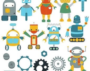 Cute robot clipart | Etsy