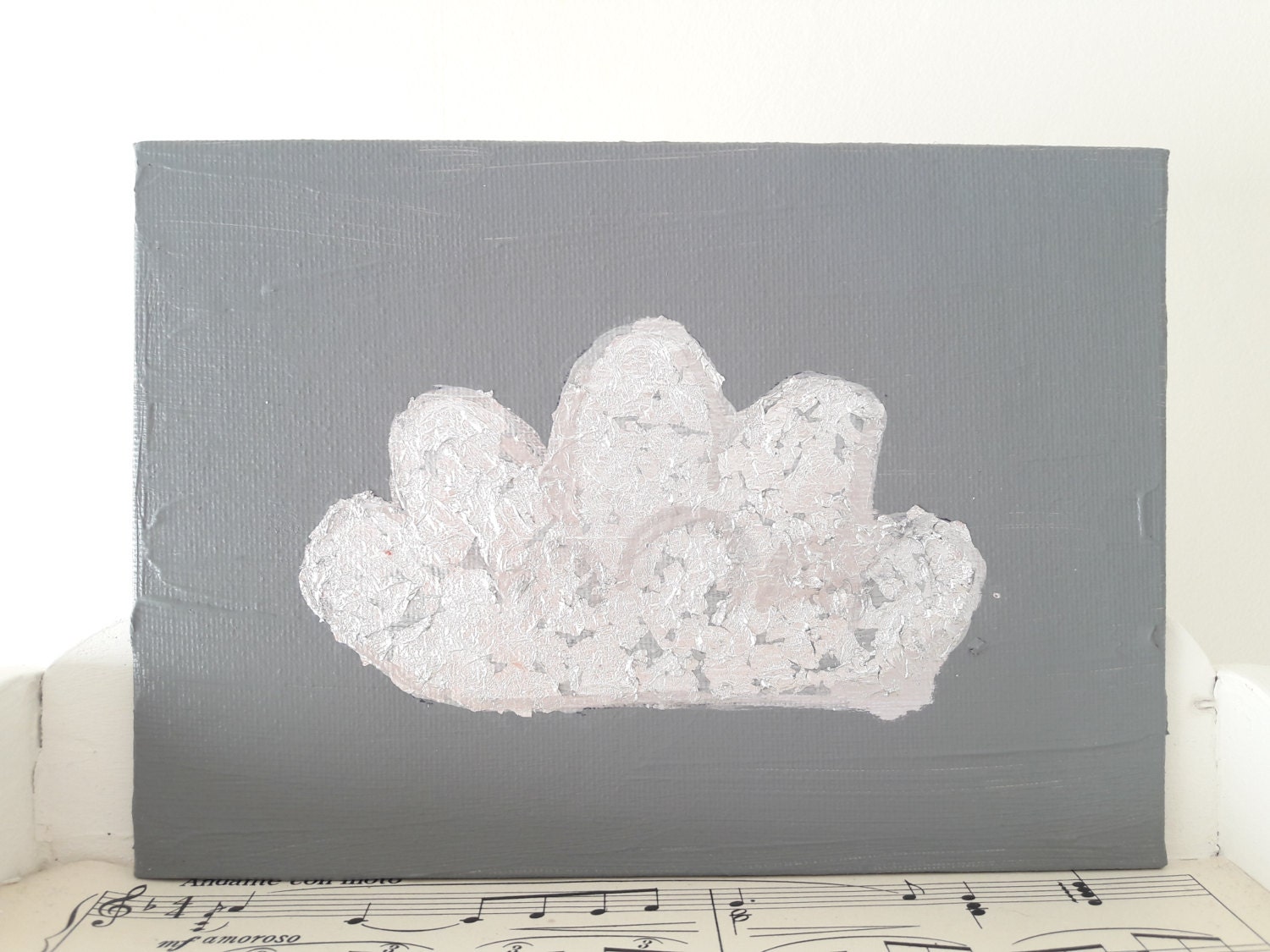 Silver cloud silver lining cloud painting mixed media art