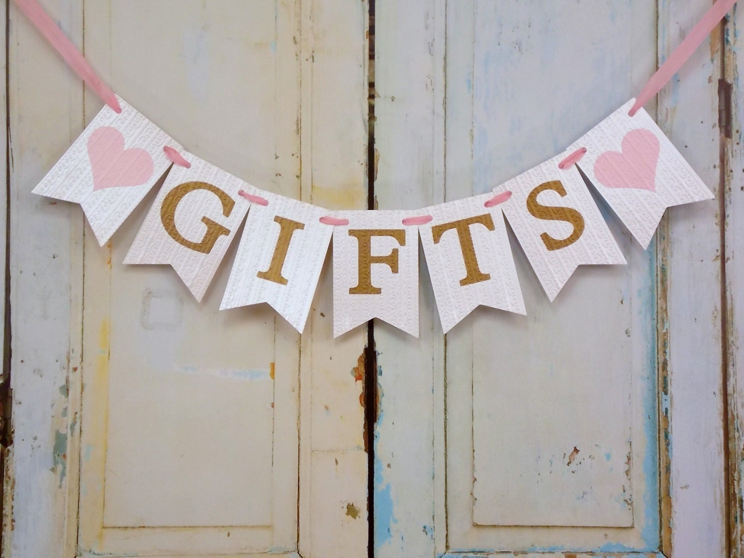 Gifts Banner with Hearts Cream Pink and Gold Banner Wedding