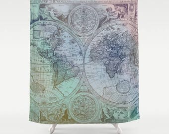 Fabric Yardage Antique World Map Fabric on Cotton Sewing