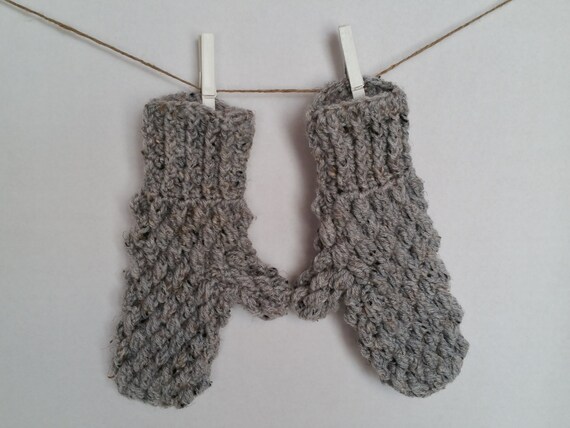 Grey Hand Knit Mittens Grey Knit Mittens Grey Chunky Knit