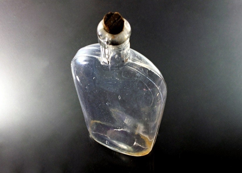 Antique Bottle, Warranted Flask, Whiskey Flask, Clear Glass, Cork ...