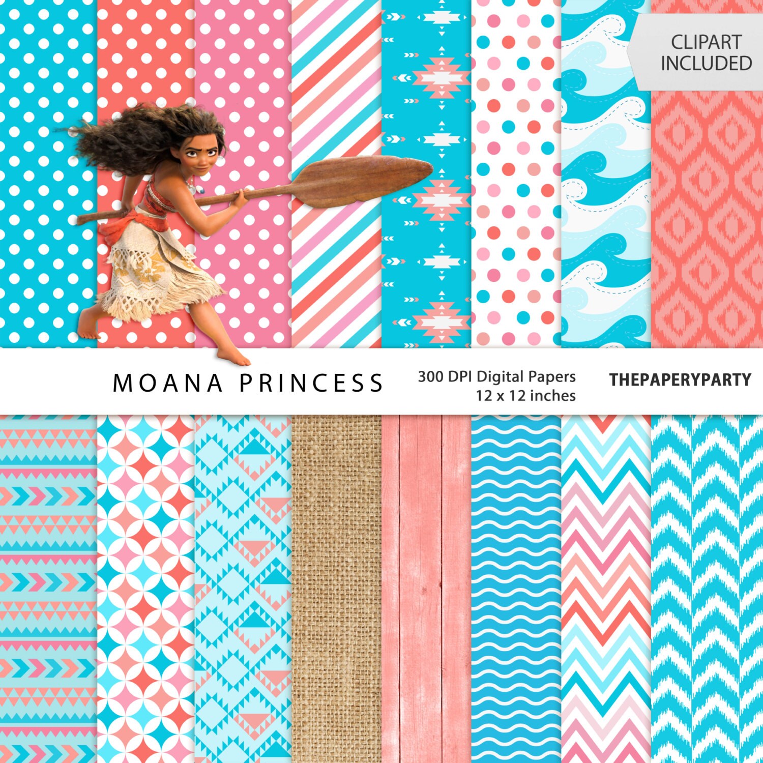 Moana Princess 16 digital inspired scrapbook papers 300 DPI