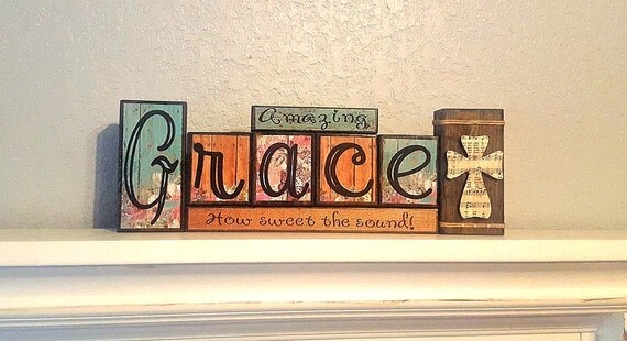 Wood Amazing Grace Blocks Wood Blocks Religious Blocks