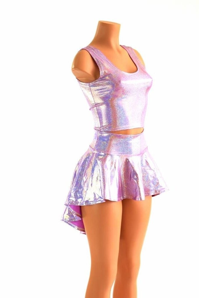 3PC Rave Outfit Lilac Purple Sparkly Jewel Holographic Crop