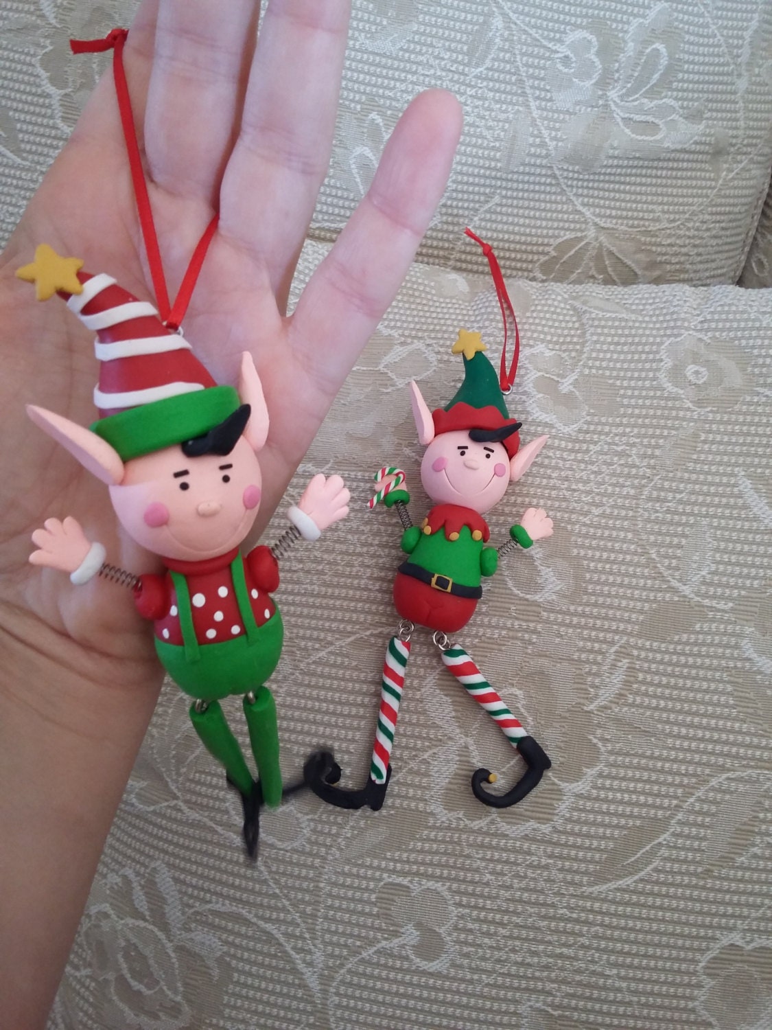 Elves Polymer Clay tree decorations elves6 elfi natalizi